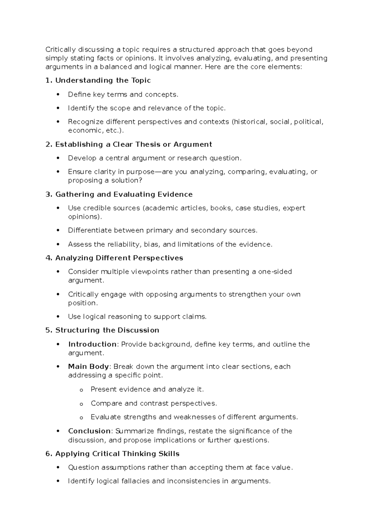 How to Critically Discuss: A Structured Approach to Analysis - Studocu