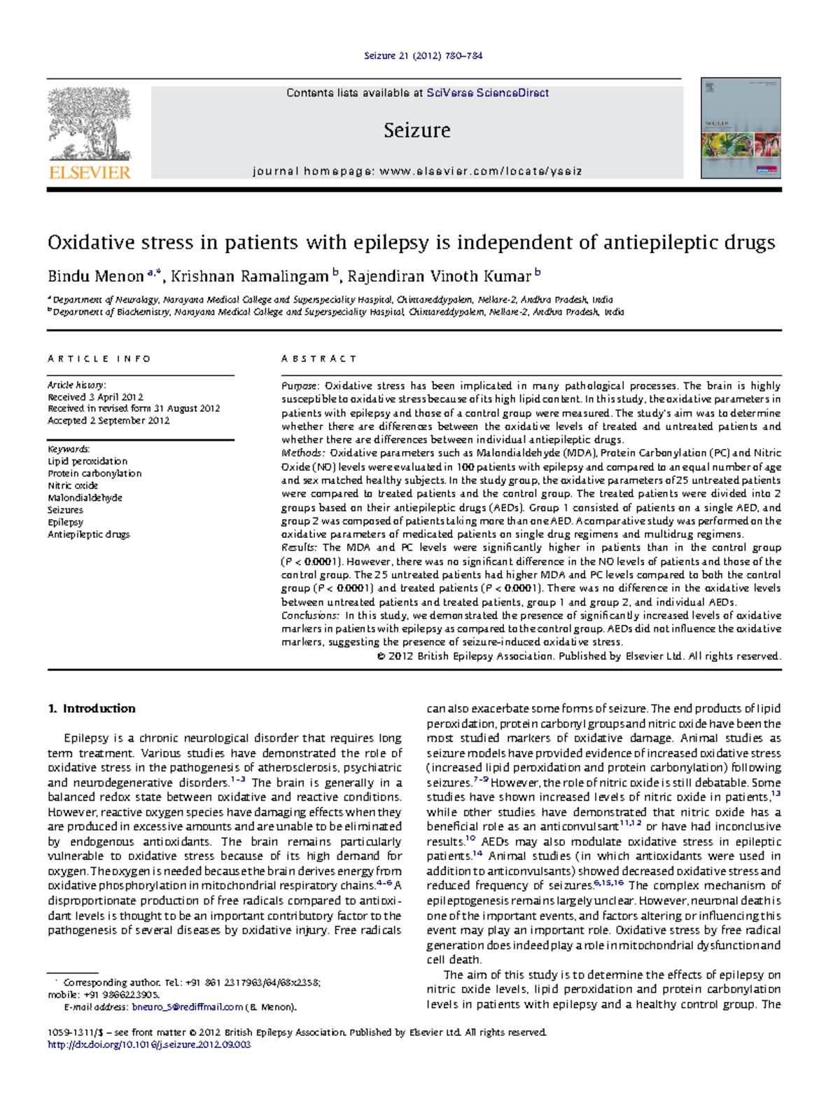 AED OS and epilepsy - toxicology - Oxidative stress in patients with ...