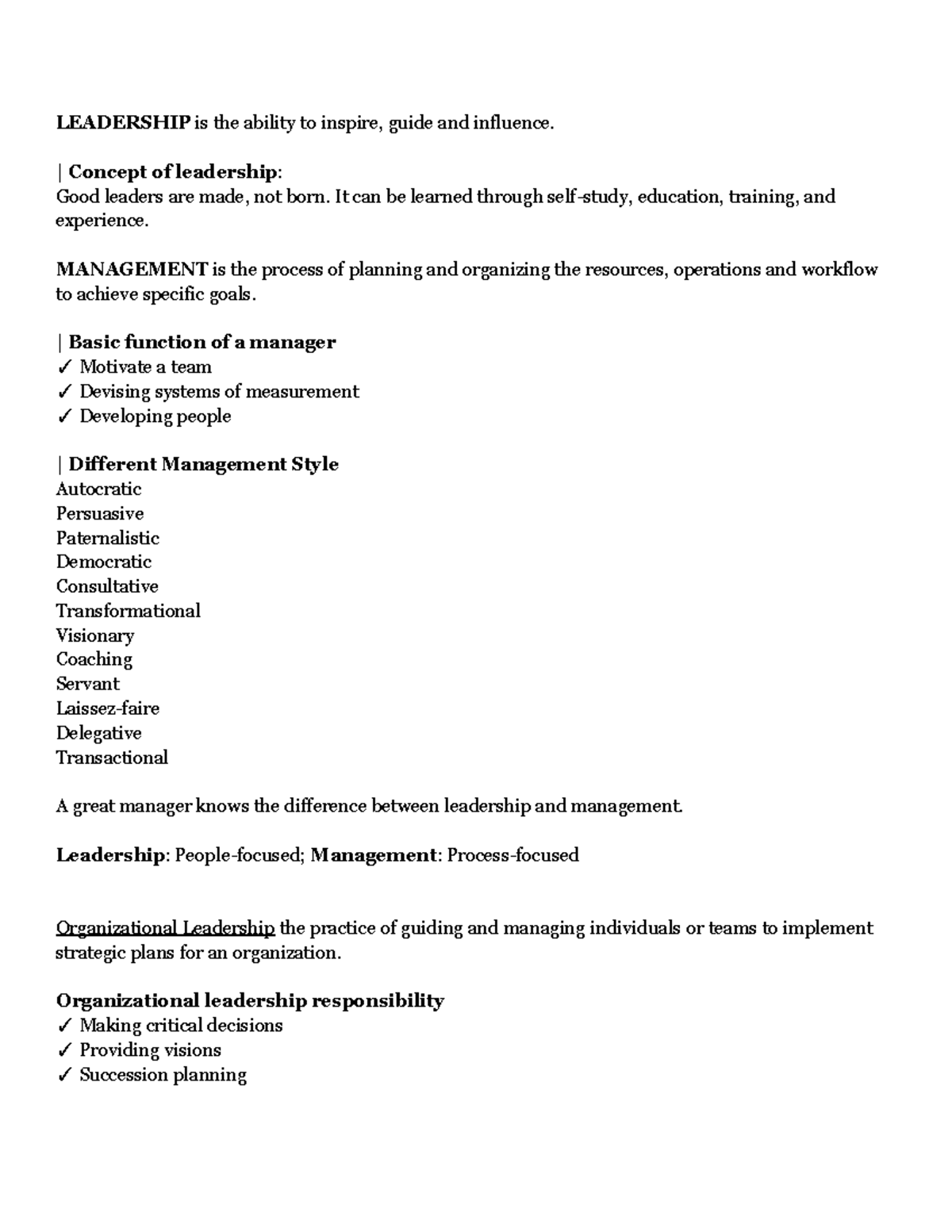 LEADERSHIP & MANAGEMENT: Key Concepts and Skills for Success - Studocu