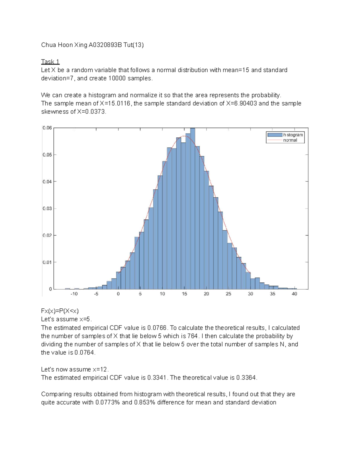 Matlab Project A0320893B: Analysis of Normal & Lognormal Distributions ...