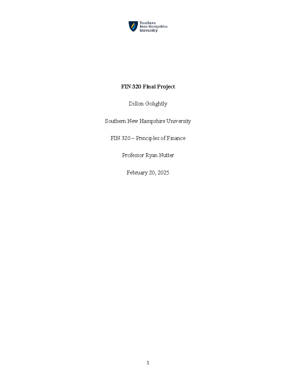 FIN 320 Final Project Financial Analysis Report FIN 320 Final Project