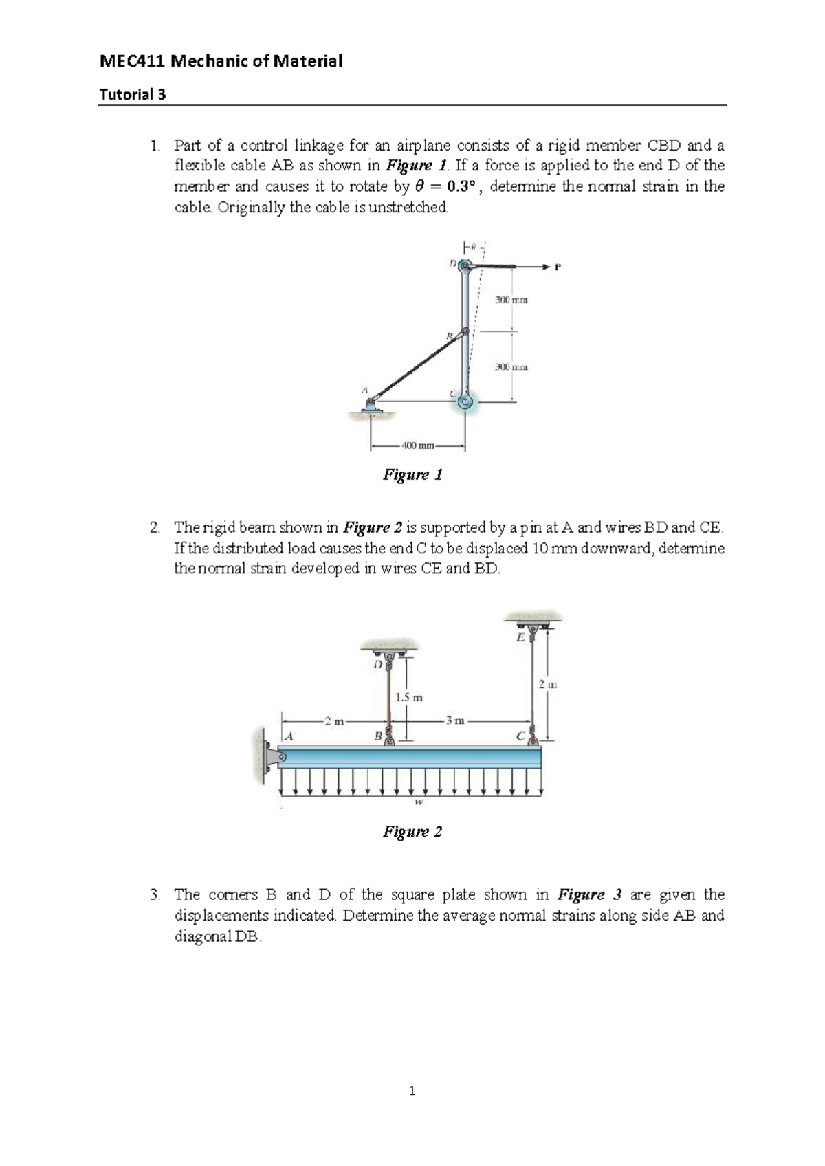 MEC411 Mechanics of Materials Tutorial 3: Strain Analysis - Studocu