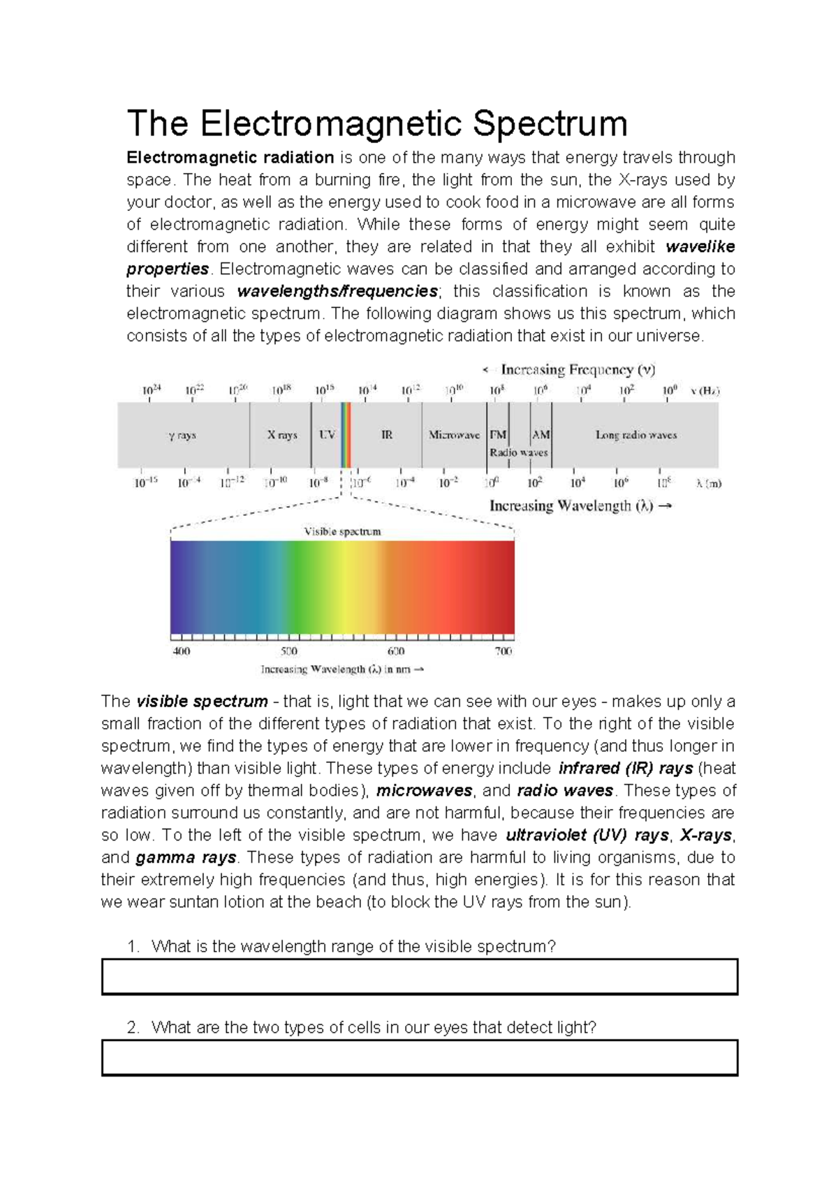The Electromagnetic Spectrum - The Electromagnetic Spectrum ...