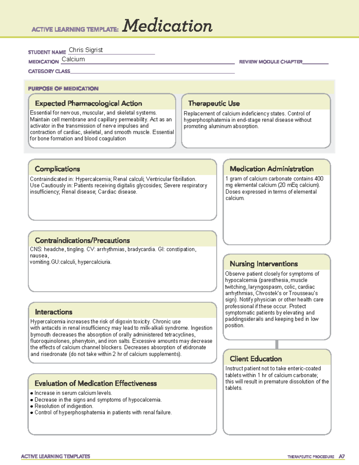 Calcium Medication Review A7: Active Learning Template - Studocu
