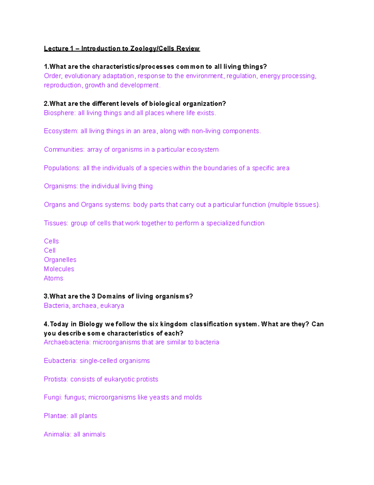 Zoology Study Guide: Exam 1 - Key Concepts and Definitions - Studocu