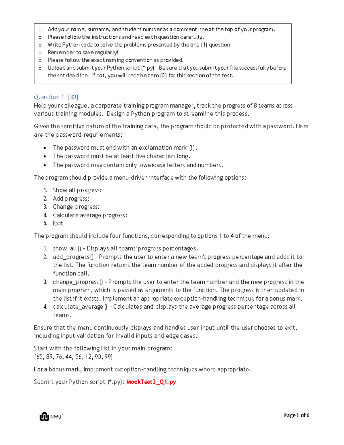 CMPG111 Midterm Python Program for Tracking Team Progress - Studocu
