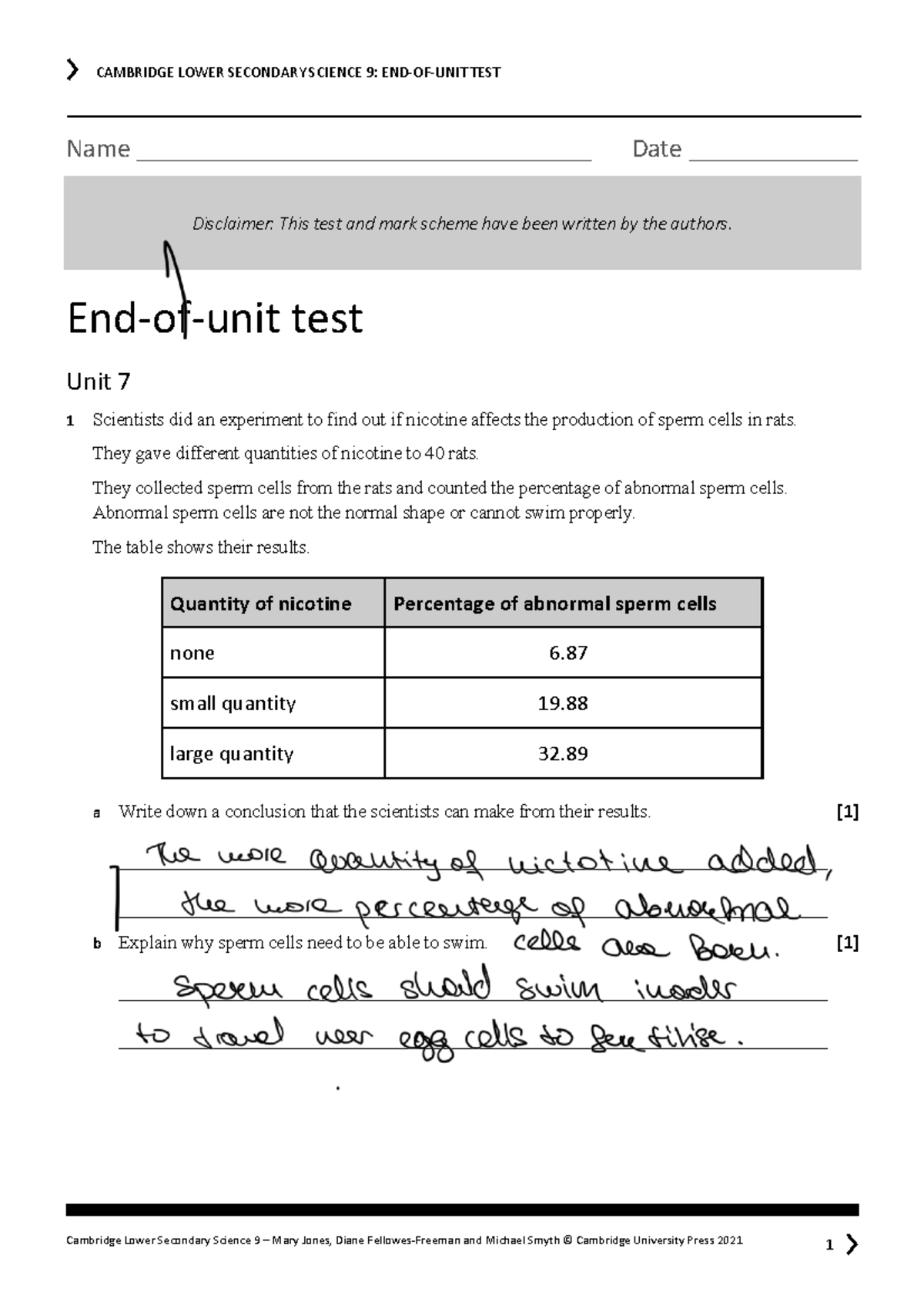 713903986 S9 Unit 7 End-of-Unit Test on Sperm Cell Production - Studocu