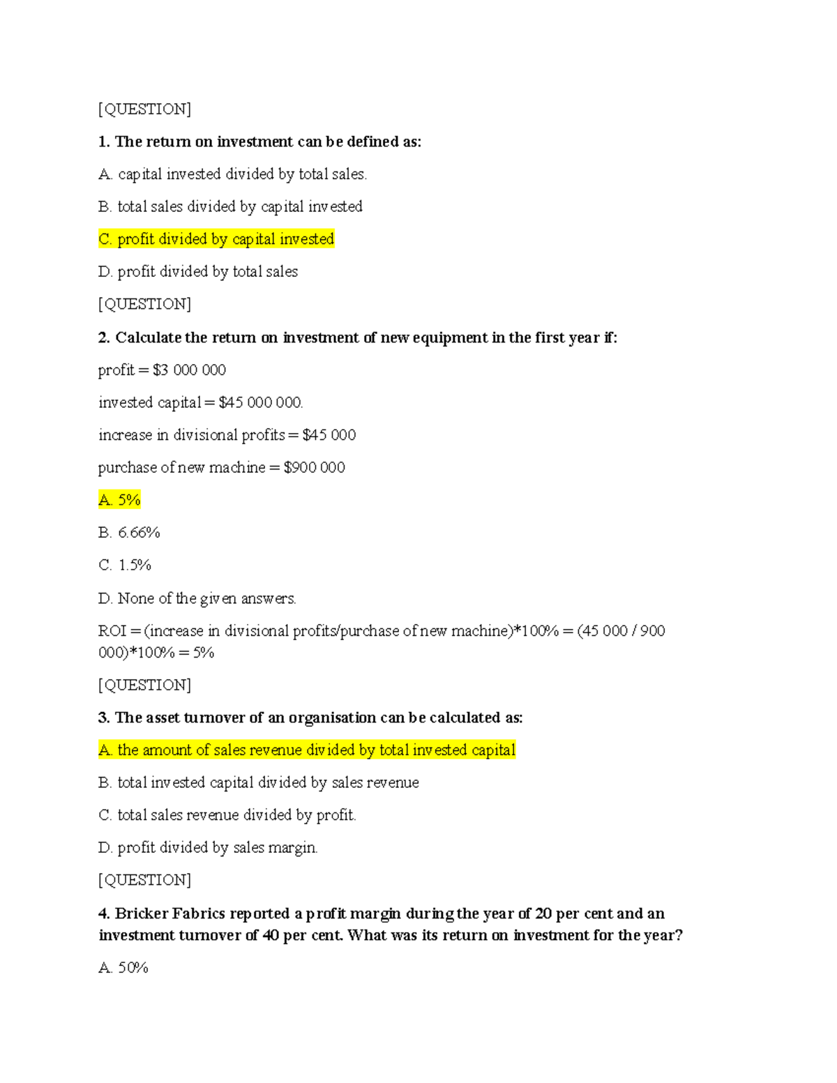 Chapter 13 Key Concepts: Understanding ROI and Asset Turnover - Studocu
