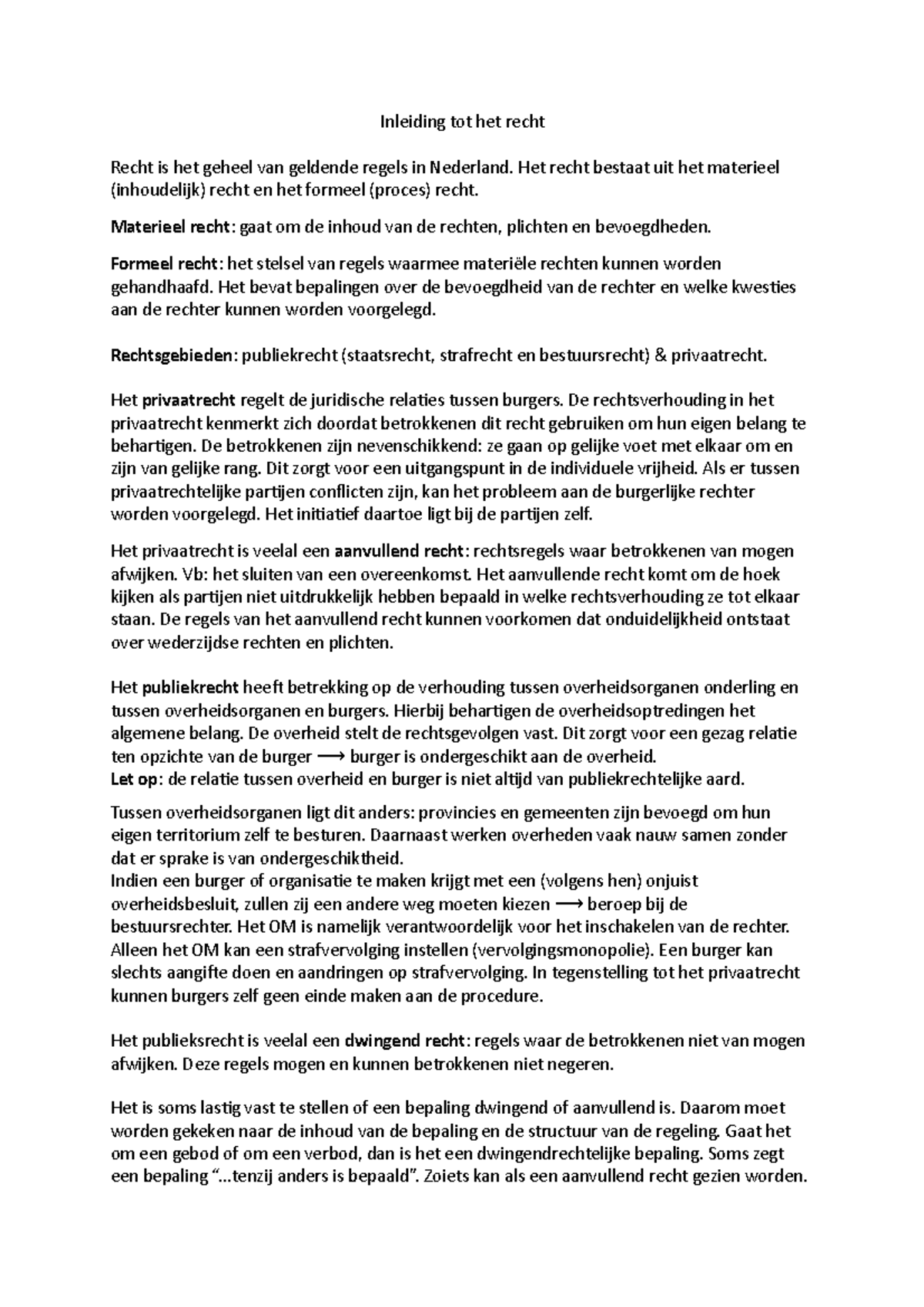 Inleiding tot het recht: Materieel en formeel recht in Nederland ...