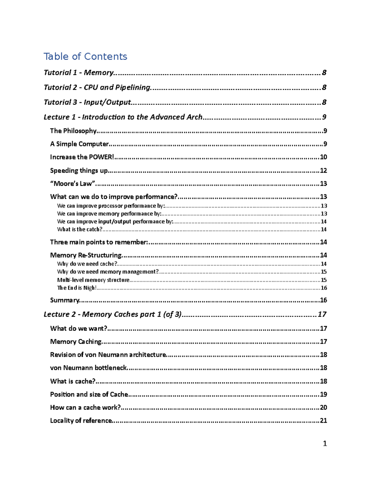 AC22005 - Advanced Computer Architecture - Lecture Notes - Table of ...