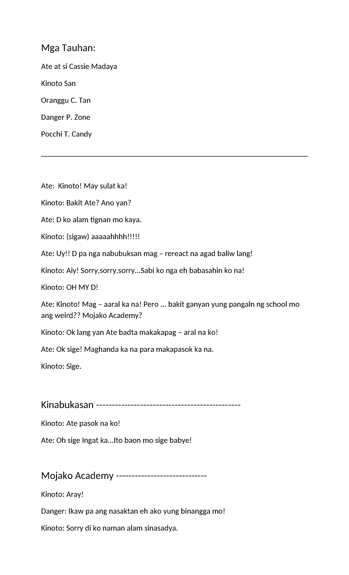 309317426 Dula dulaan Grade 6 - Mga Tauhan: Ate at si Cassie Madaya ...