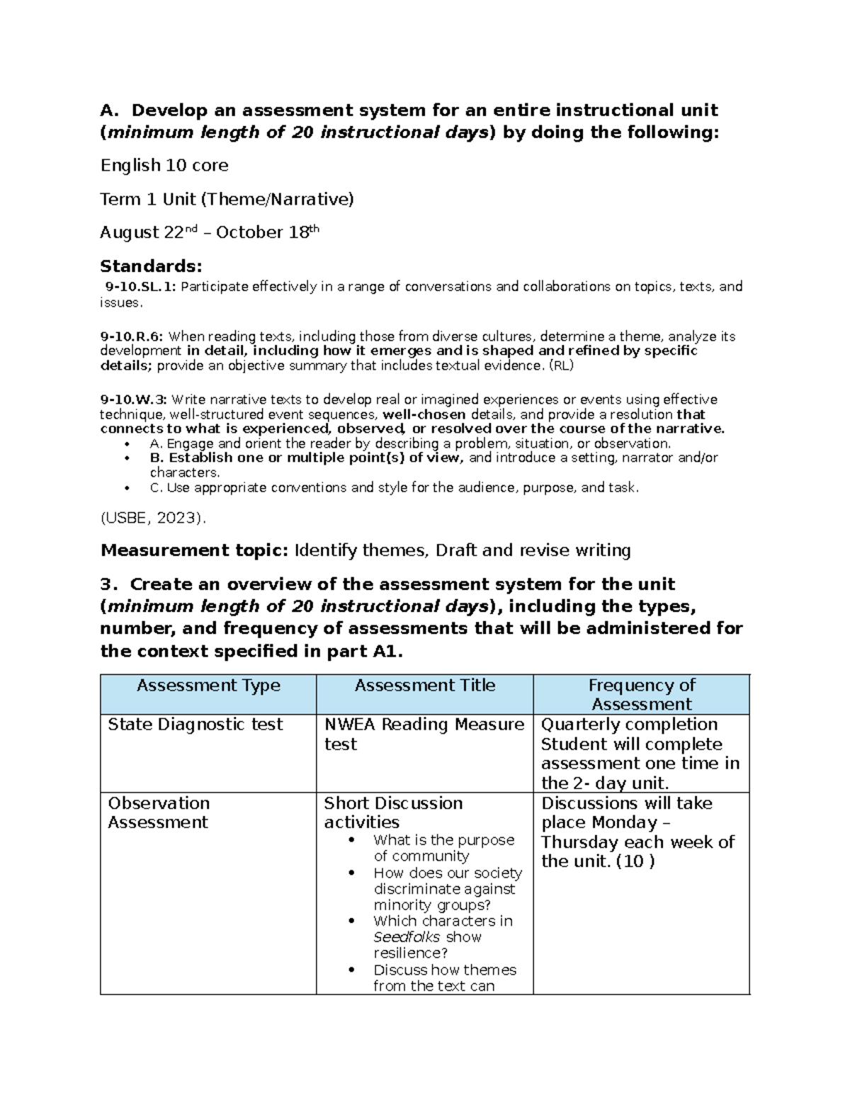 OKM2 Task 1 - Assessment System for English 10 Unit - Studocu