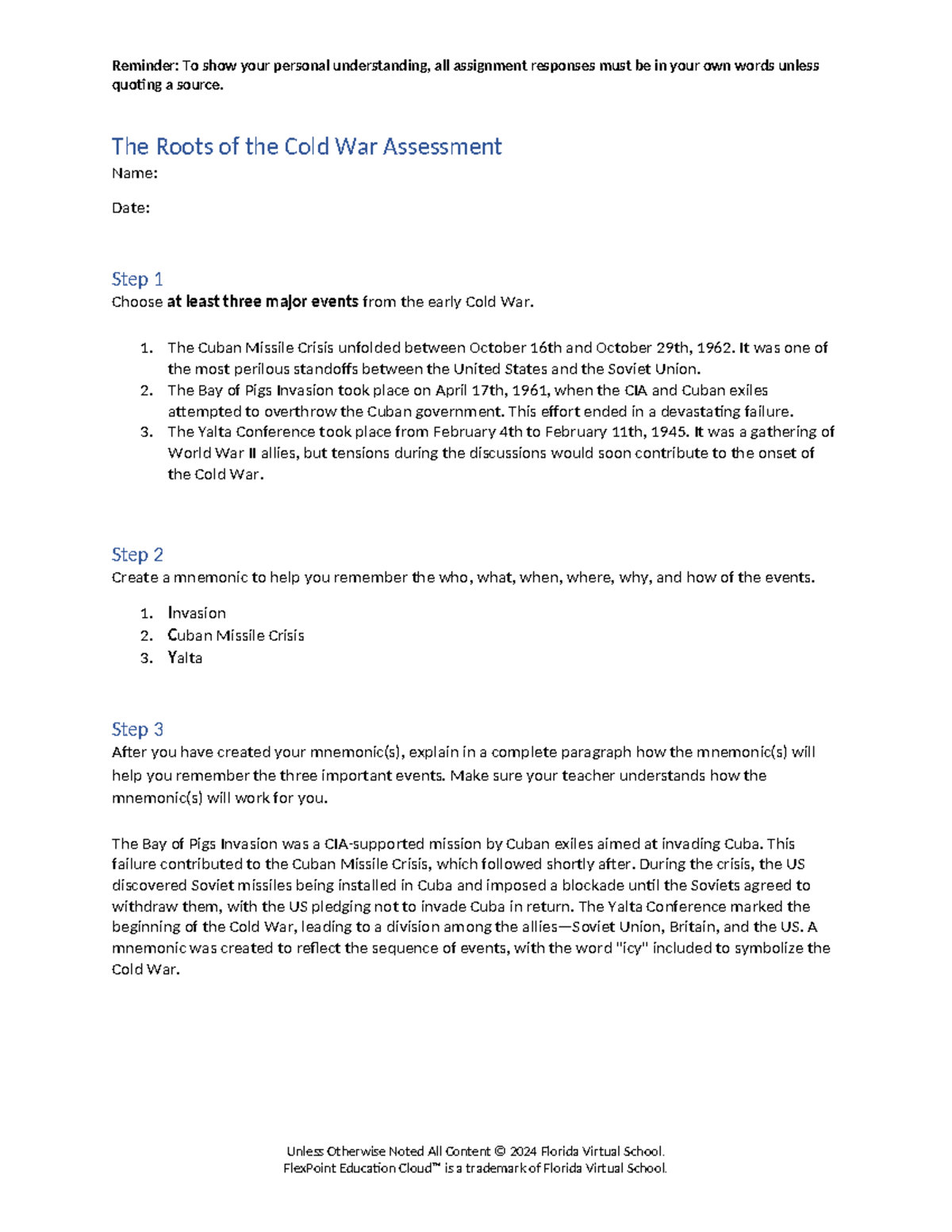 Roots of the Cold War: Key Events and Mnemonics Assessment - Studocu