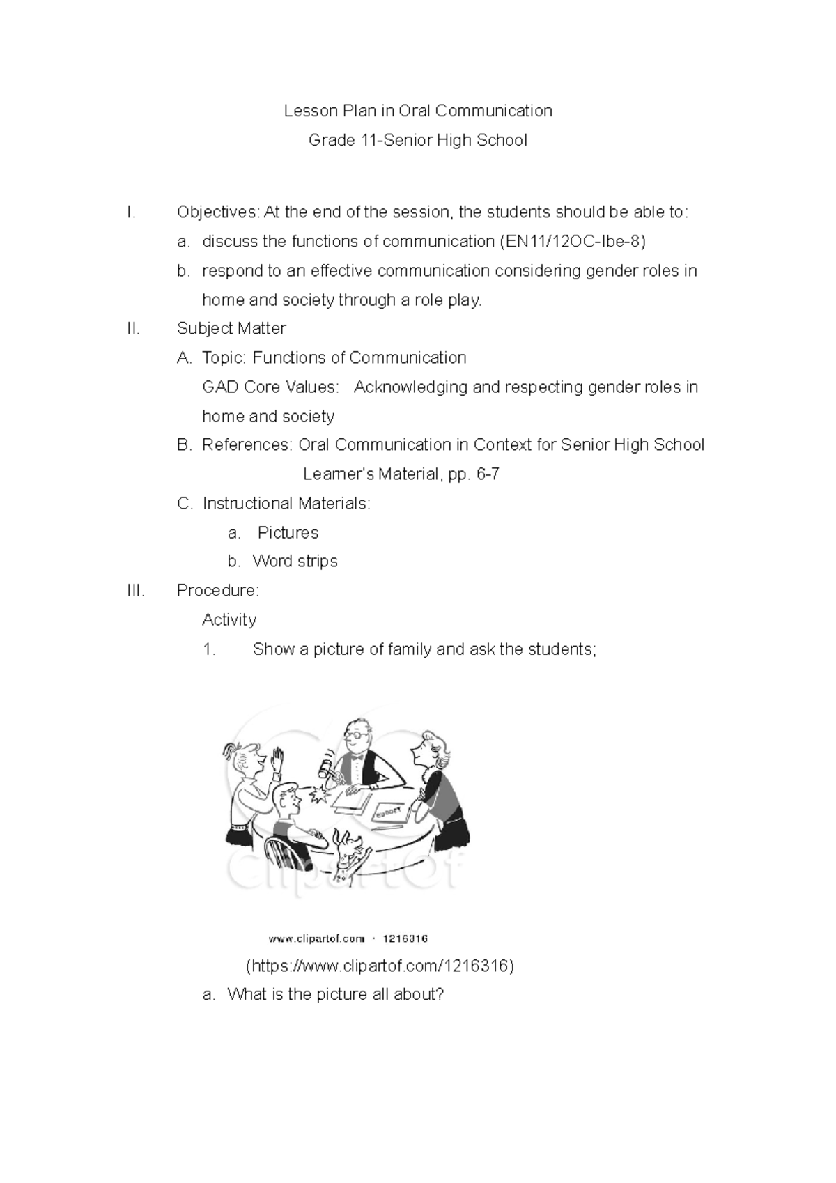 Functions of Communication Lesson Plan (EN11/12OC-Ibe-8) - Studocu