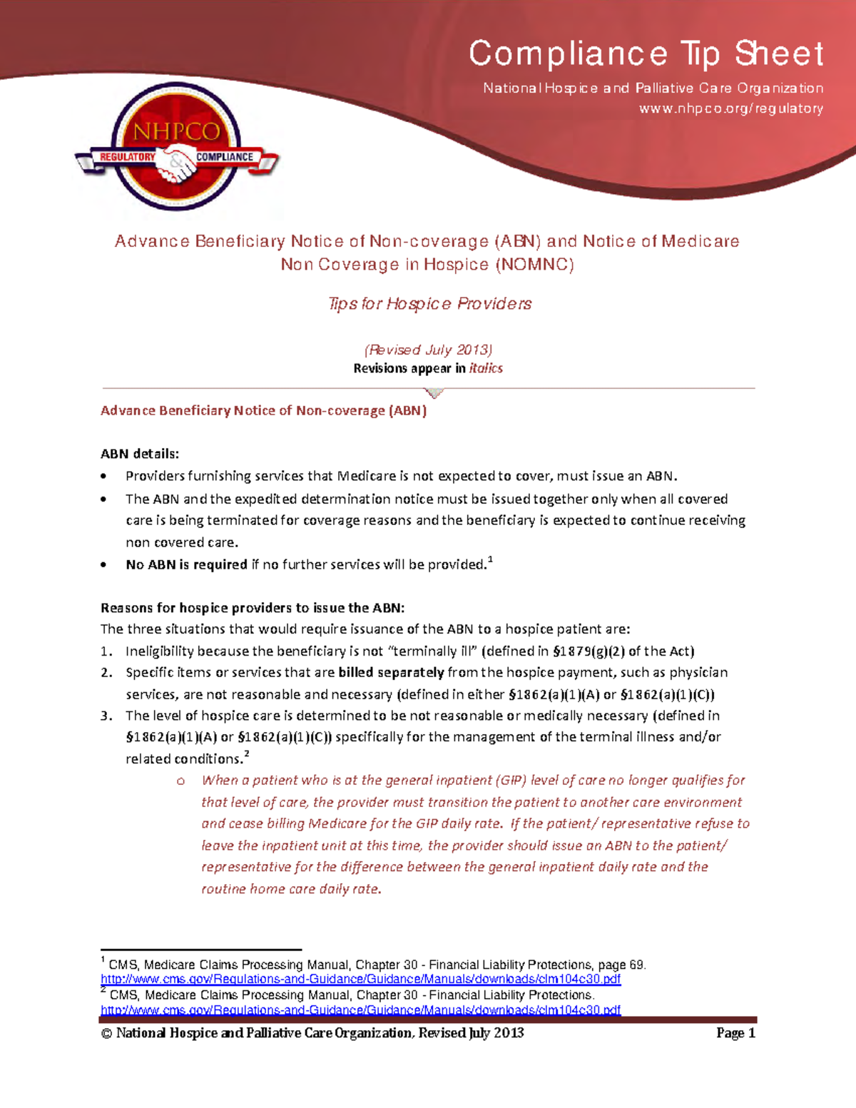 ABN vs. Nomnc Tip Sheet from Nhpco - Ad va nc e Be ne fic ia ry No tic ...