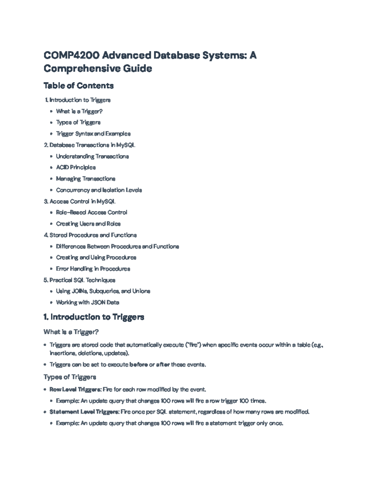 COMP4200 Advanced Database Systems: A Comprehensive Guide to MySQL ...