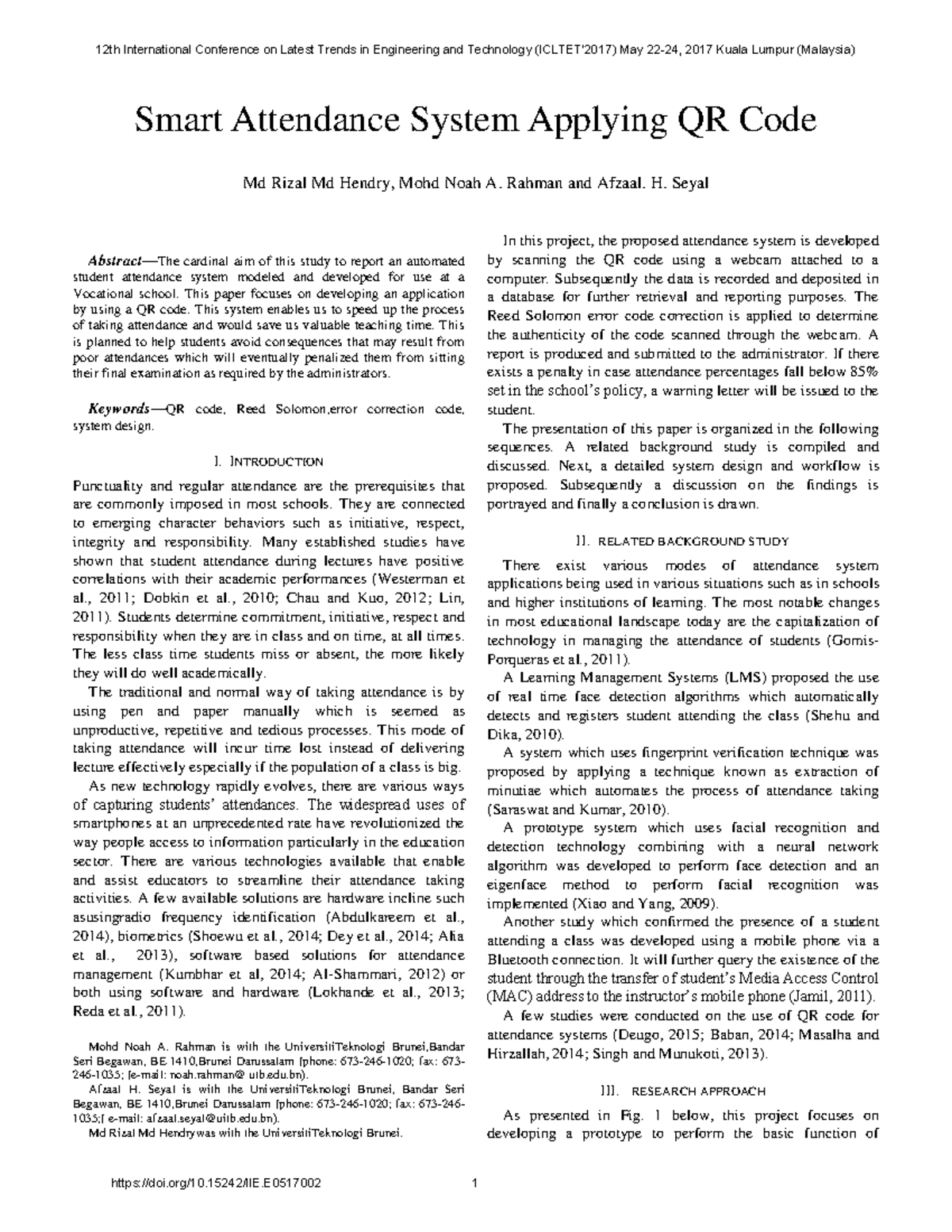 Smart Attendance System Utilizing QR Code Technology for Classes - Studocu