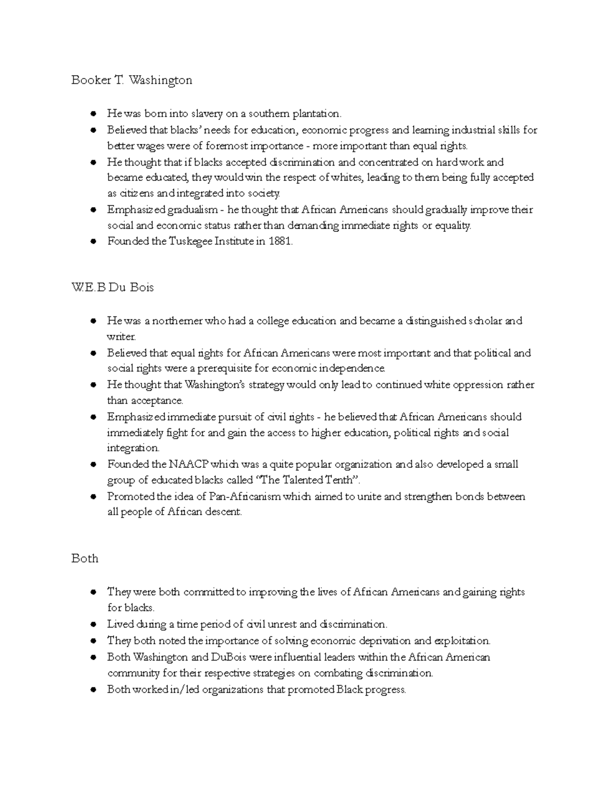 Washington vs. Du Bois: Key Comparisons & Insights - Venn Diagram - Studocu