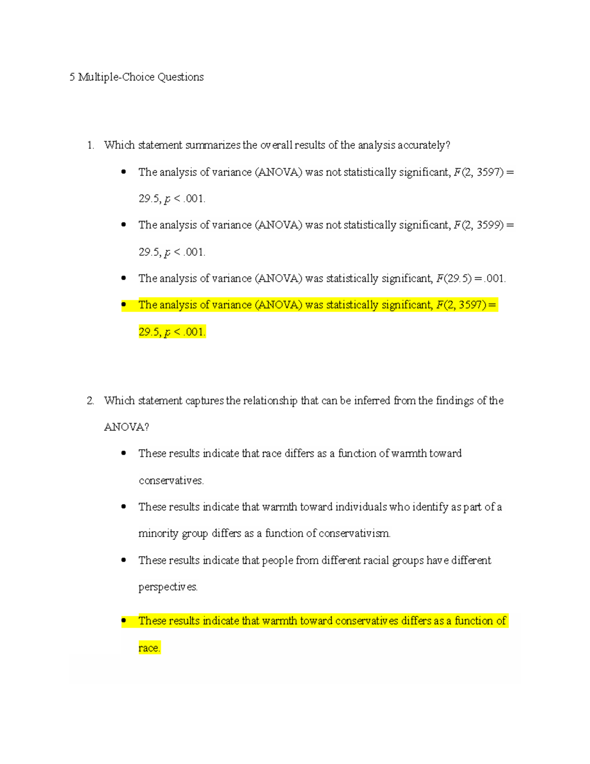 ANOVA Quiz PSY 260: Essential MCQs for Understanding Analysis - Studocu
