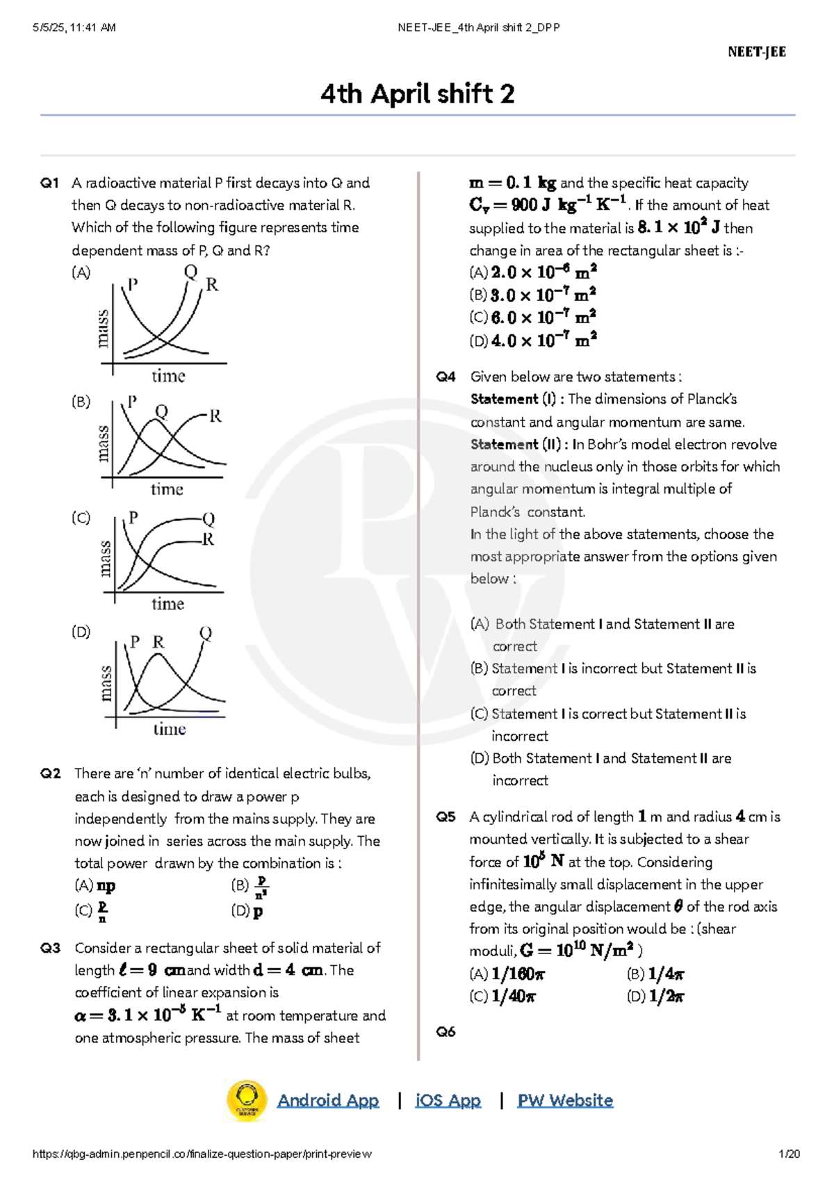 11:41 AM April Shift 2 - DPP Solutions and Answer Key - Studocu