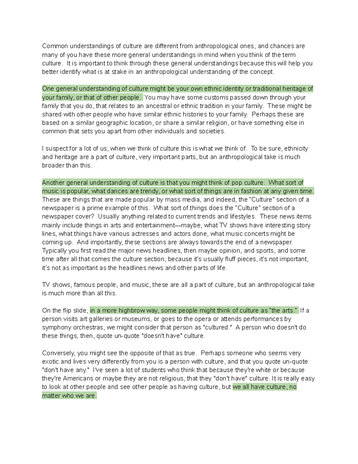 Anthropology Lecture 3: Exploring Broader Definitions of Culture - Studocu