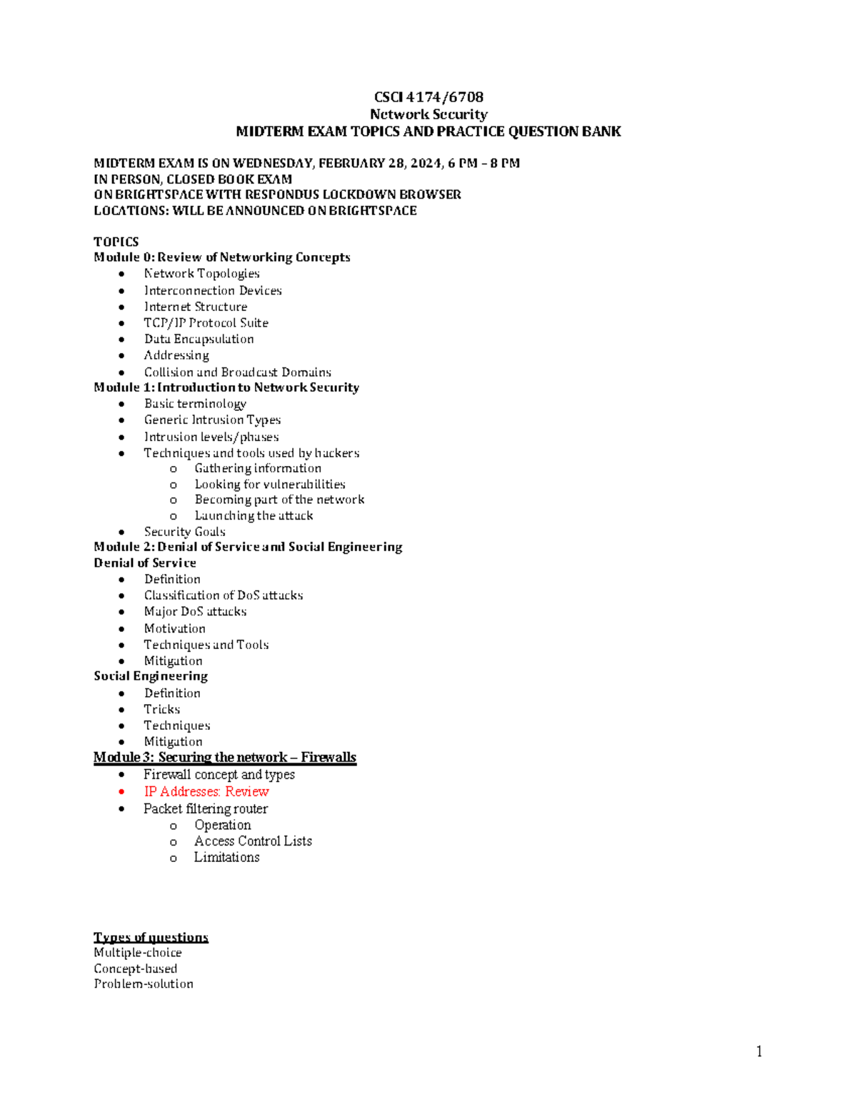 CSCI Network Security MIDTERM EXAM: Topics & Practice Questions - Studocu
