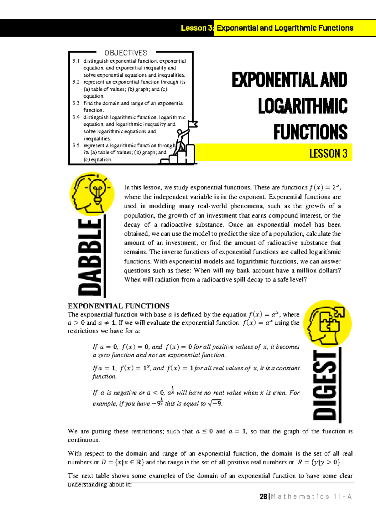 Mathematics 11A - Module 3: Exponential and Logarithmic Functions - Studocu