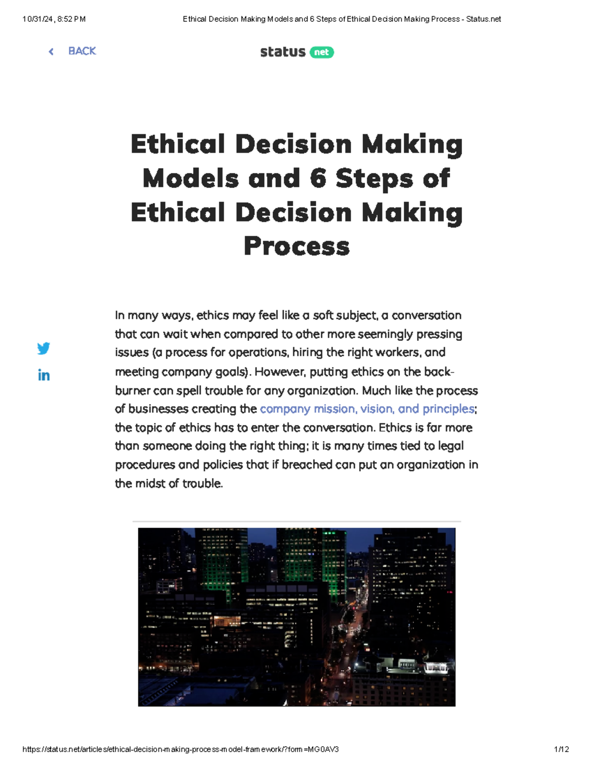 Ethical Decision Making Models: 6-Step Process Analysis - Status - Studocu