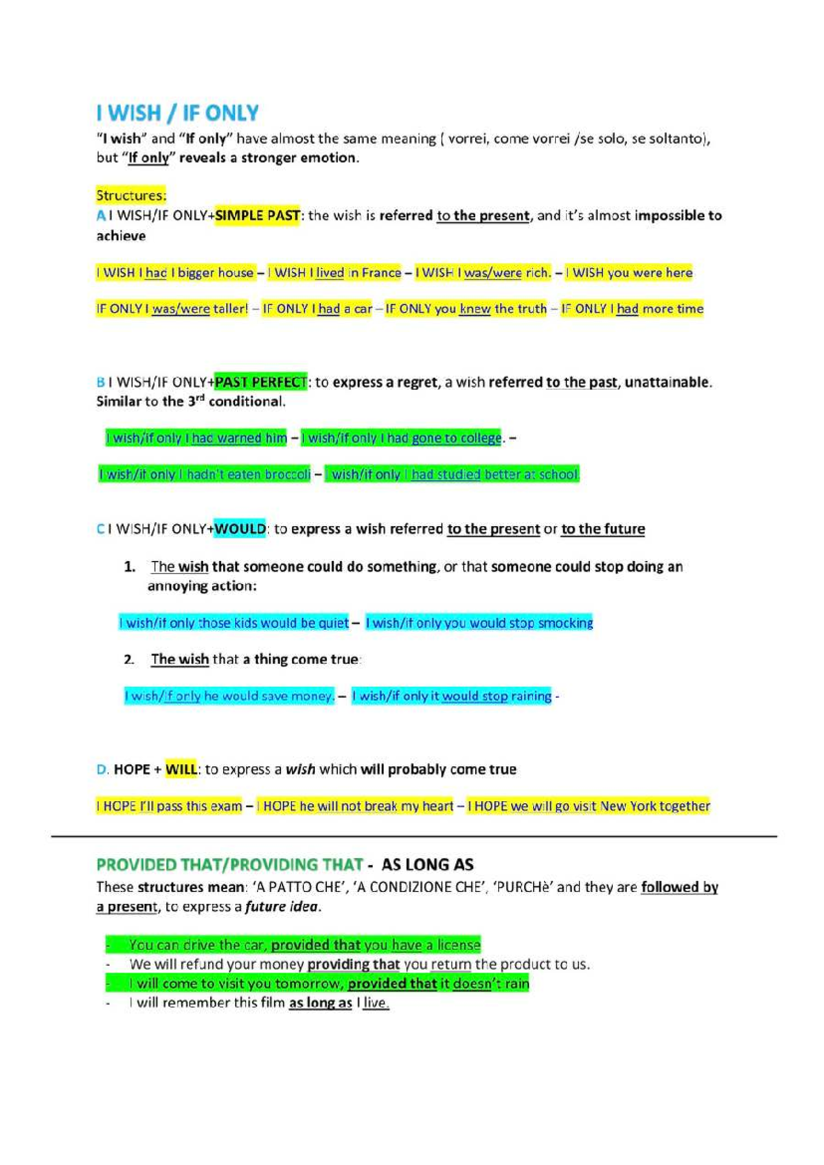 Inglese B2: Wish Structures and Verb Tenses Explained - Studocu