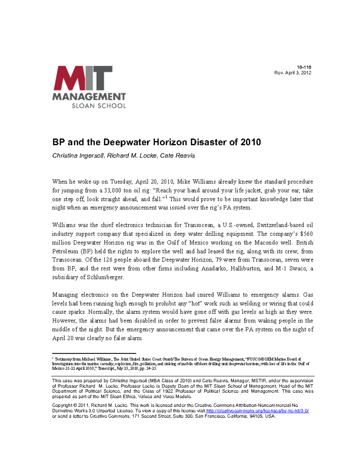 BP 17-2010: Analyzing the Deepwater Horizon Disaster and Its Impacts ...