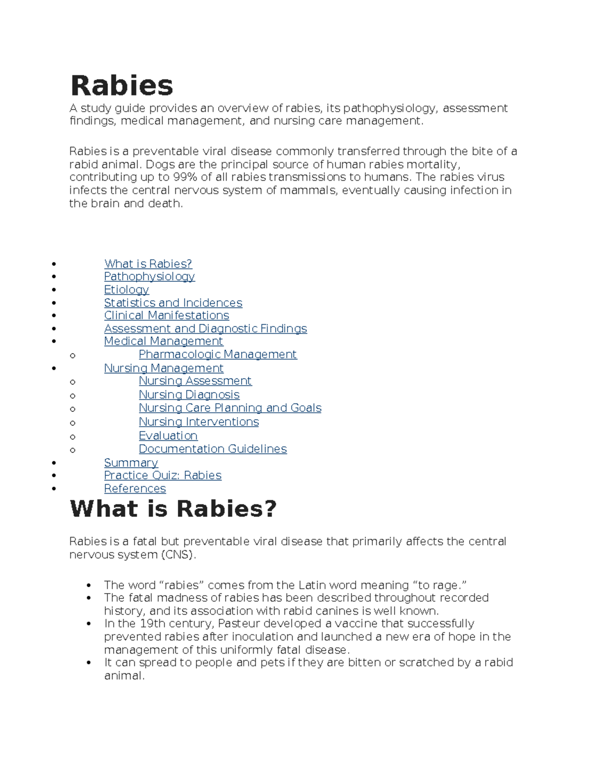 EASY Nursing - Rabies - Rabies A study guide provides an overview of ...