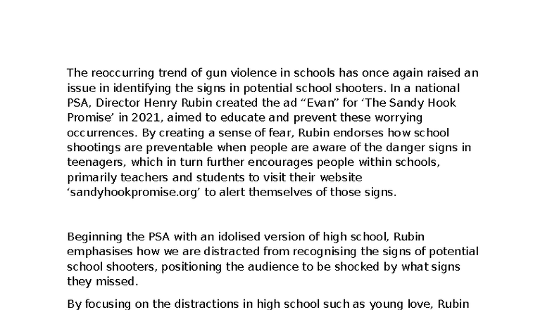 Argument Analysis - CDWCW: Examining PSAs on Gun Violence & Speeding ...
