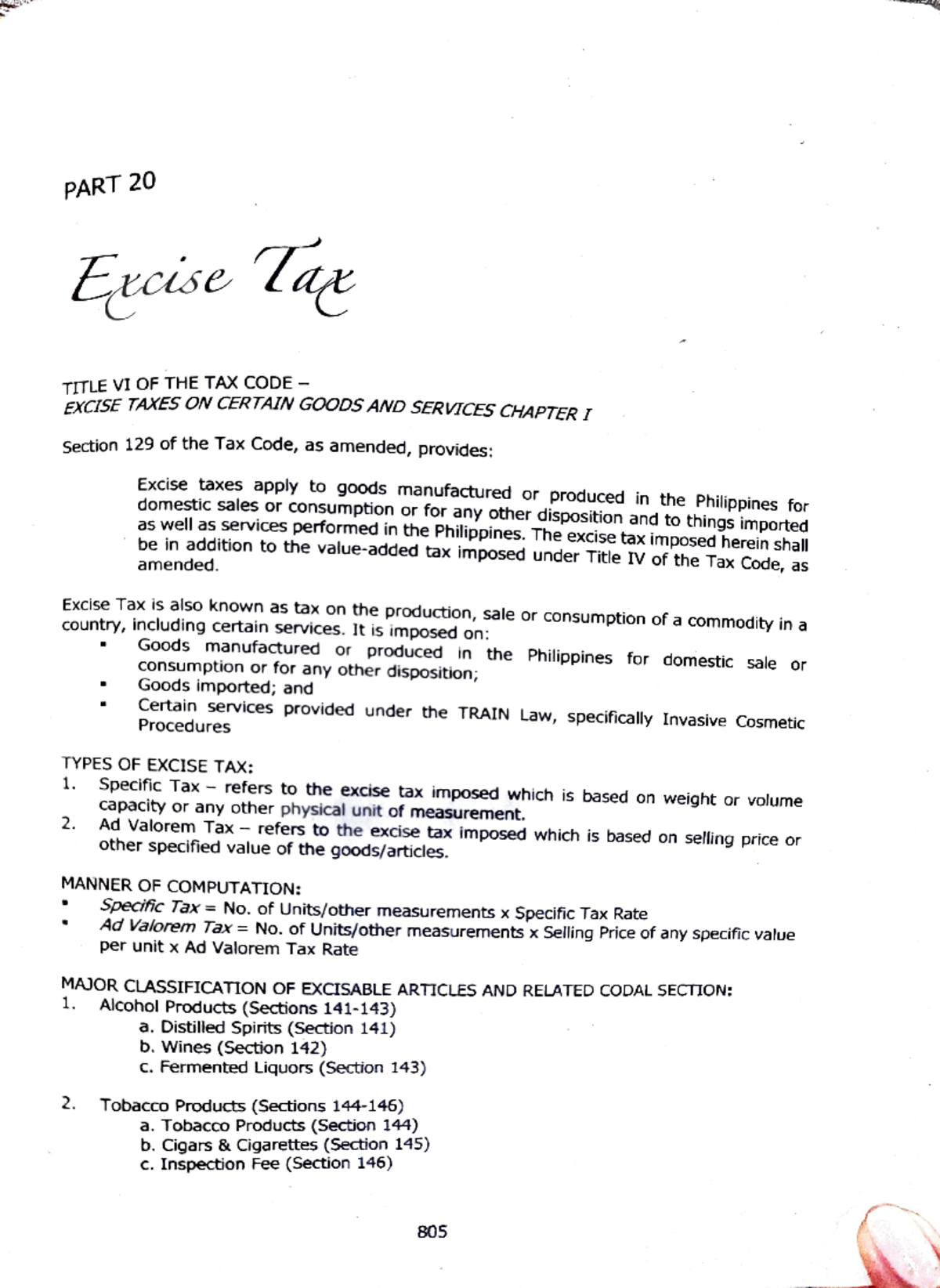 Excise Tax Notes on Goods & Services - Taxation Study Guide 2023 - Studocu