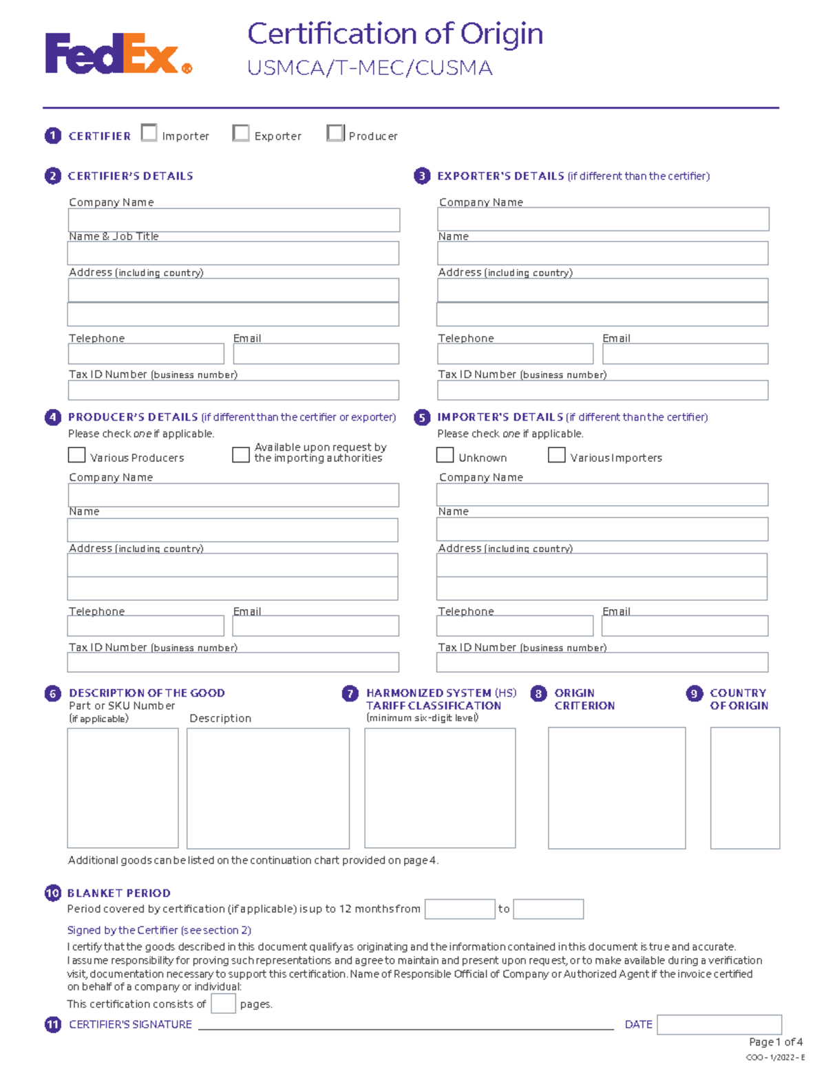 FedEx COO Form Instructions for Completion - Studocu
