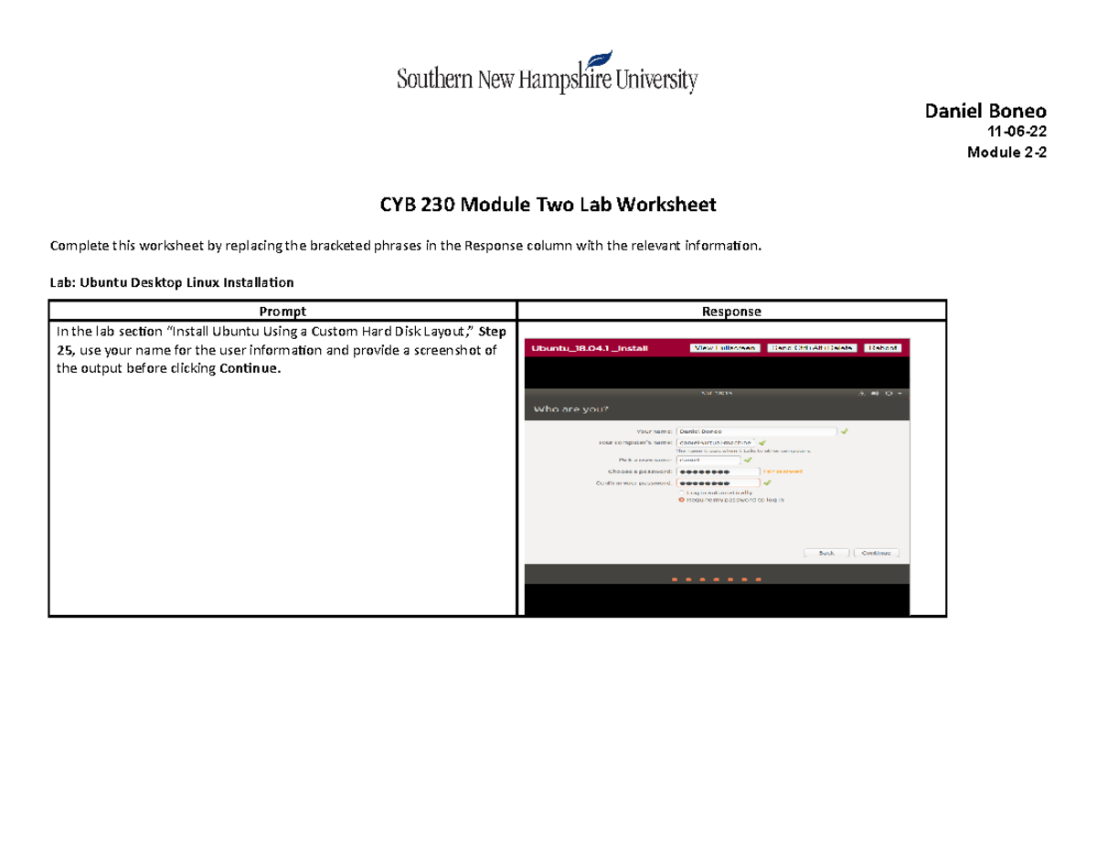 CYB 230 module 2-2 Lab - Lab work - Daniel Boneo 11-06- Module 2- CYB ...