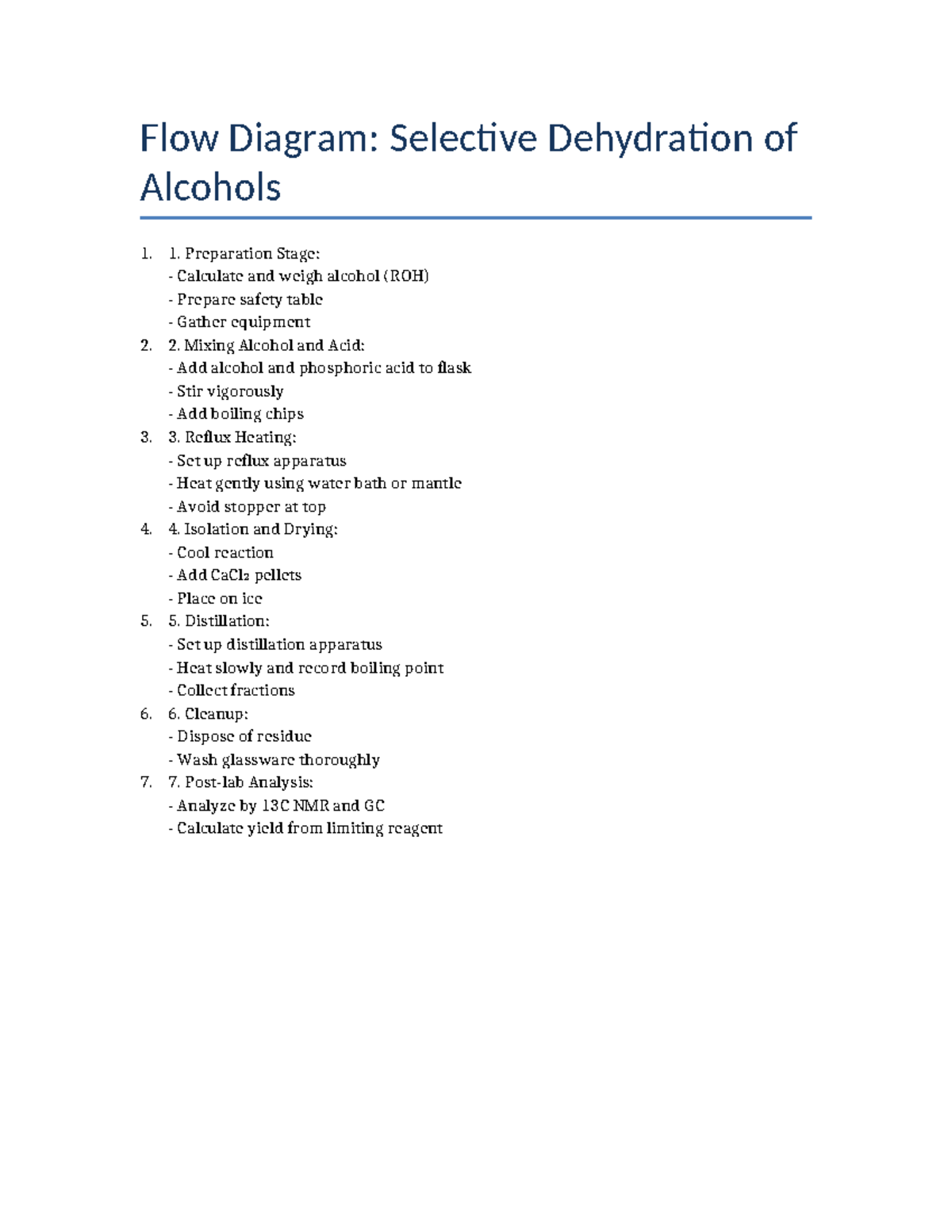 Selective Dehydration of Alcohols: Flow Diagram & Procedure Guide - Studocu