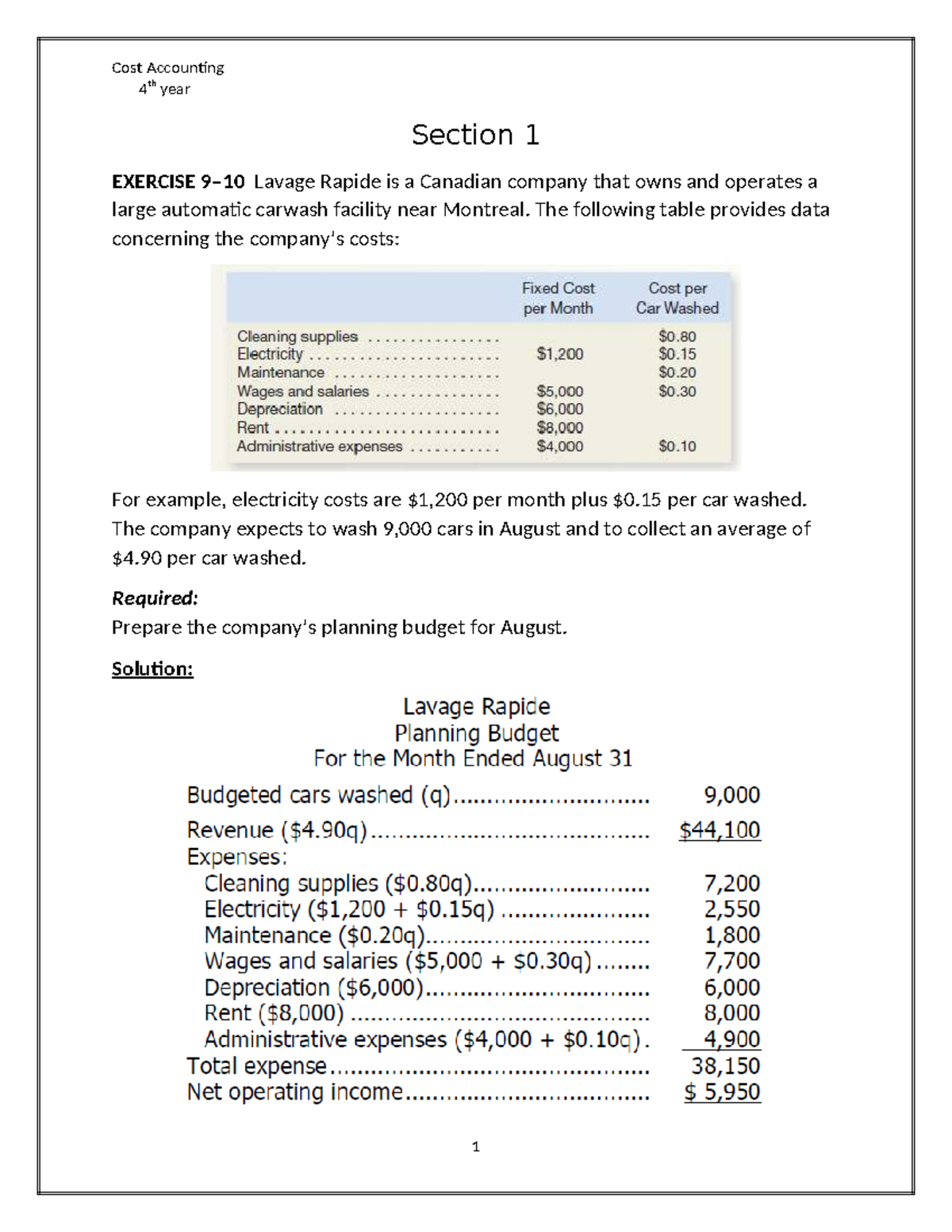 Cost Accounting 4th Year Section 1: Budgeting Exercises and Solutions ...