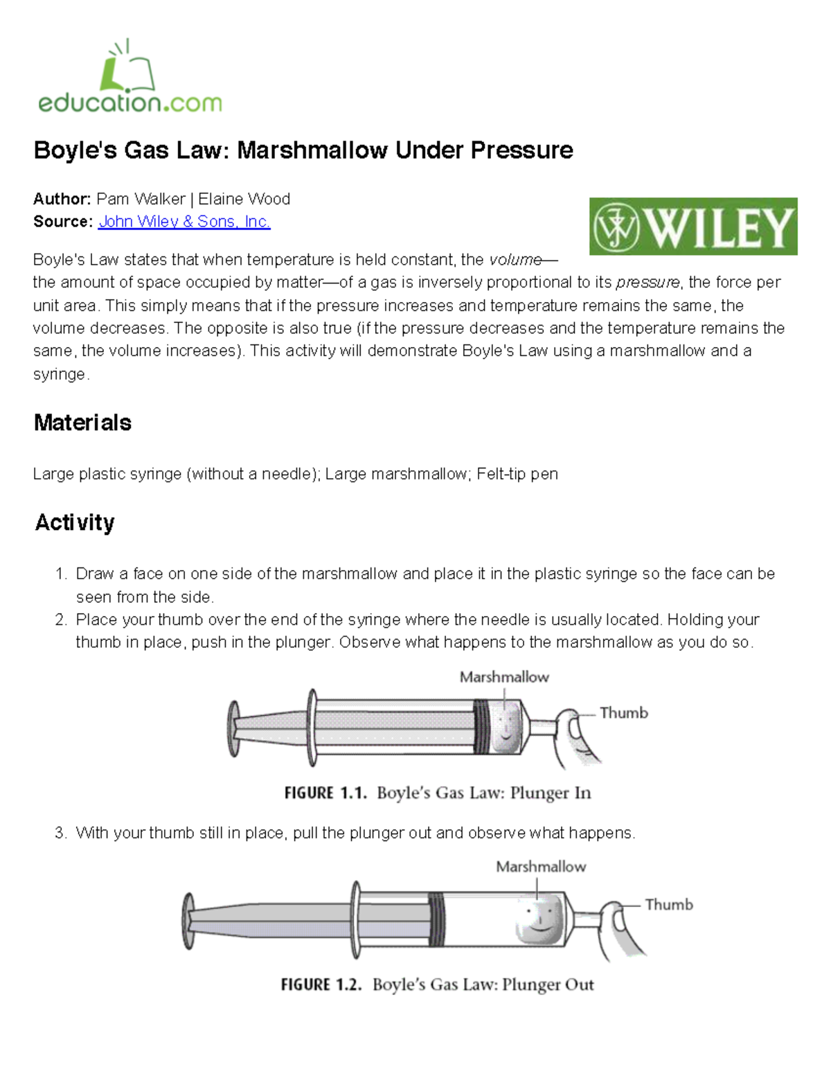 Boyles gas law- marshmallow under pressure lab - Boyle's Gas Law ...