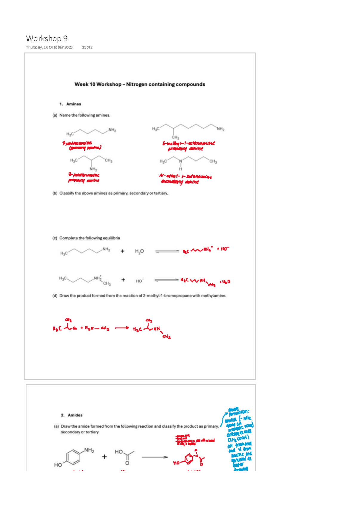 Workshop 9: Nitrogen-Containing Compounds - Week 10 Worksheet - Studocu