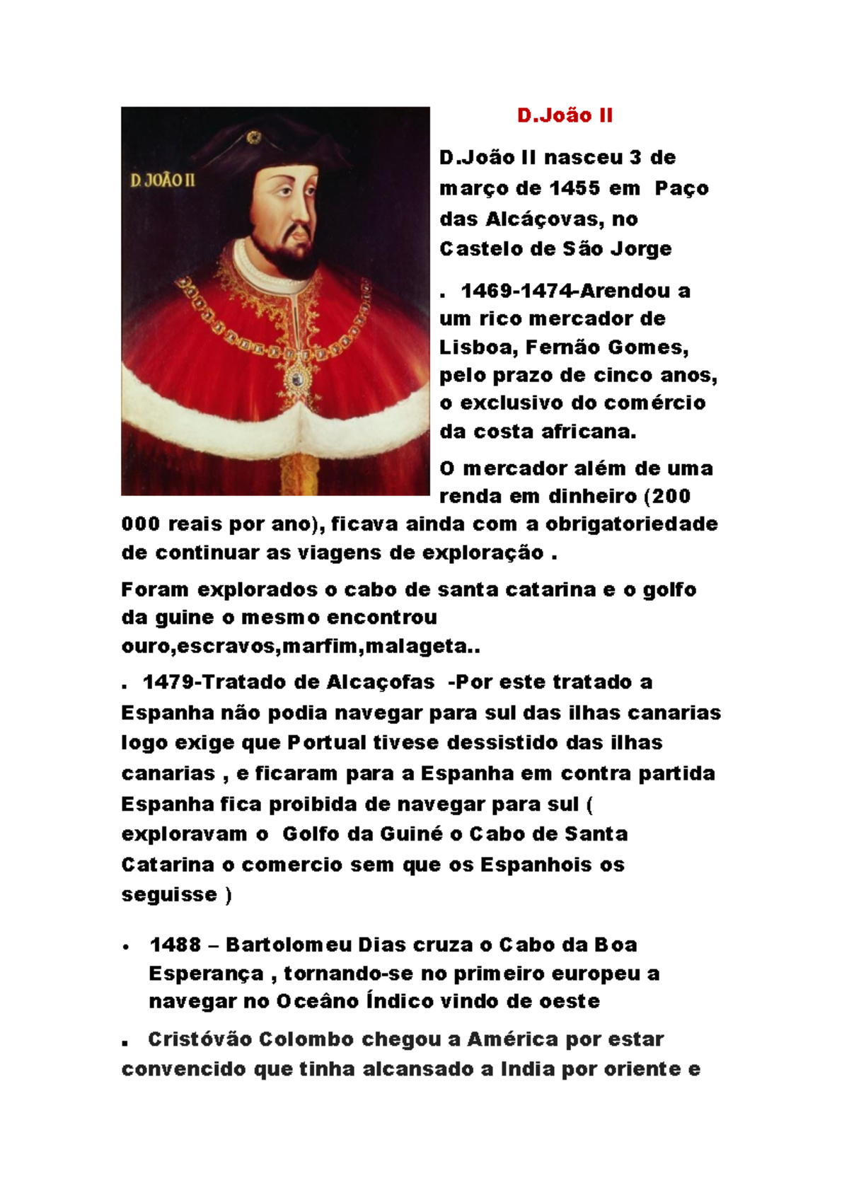 D. João II: A Era das Descobertas e Explorações Marítimas - Studocu