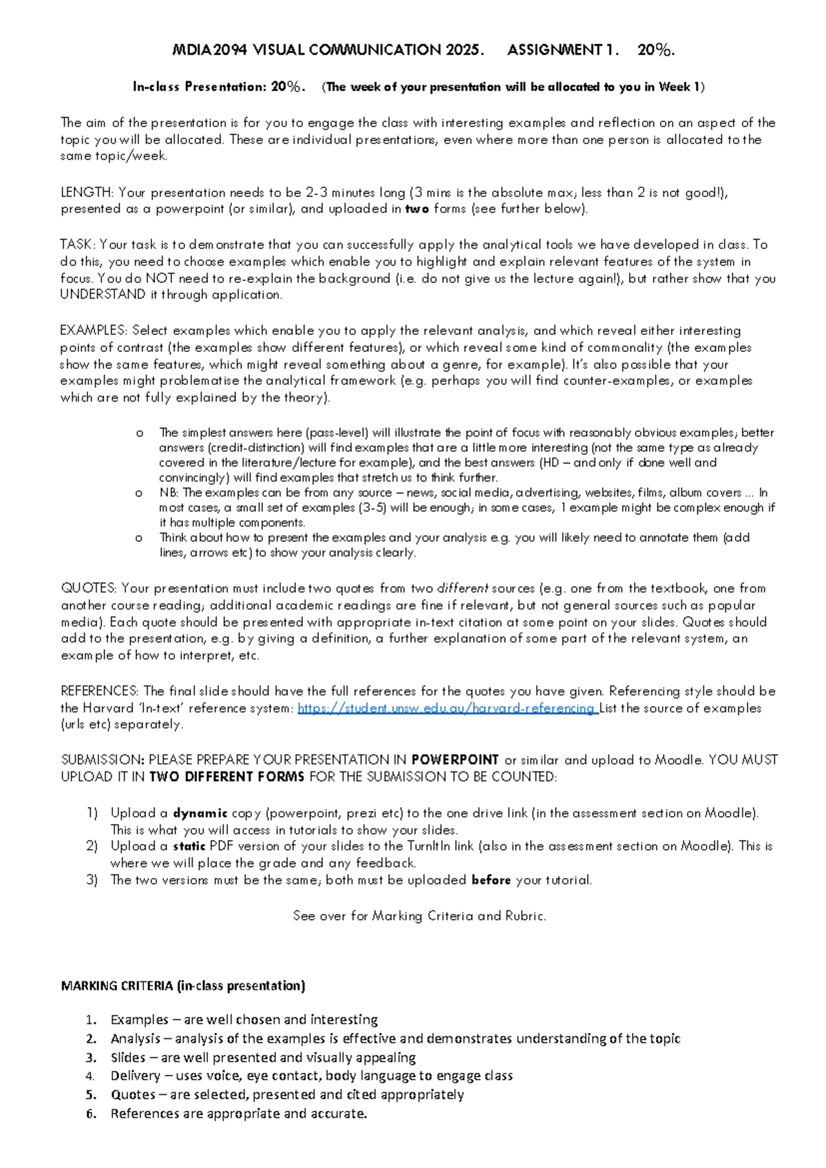 MDIA2094 Visual Communication 2025: Presentation Assignment Guidelines - Studocu