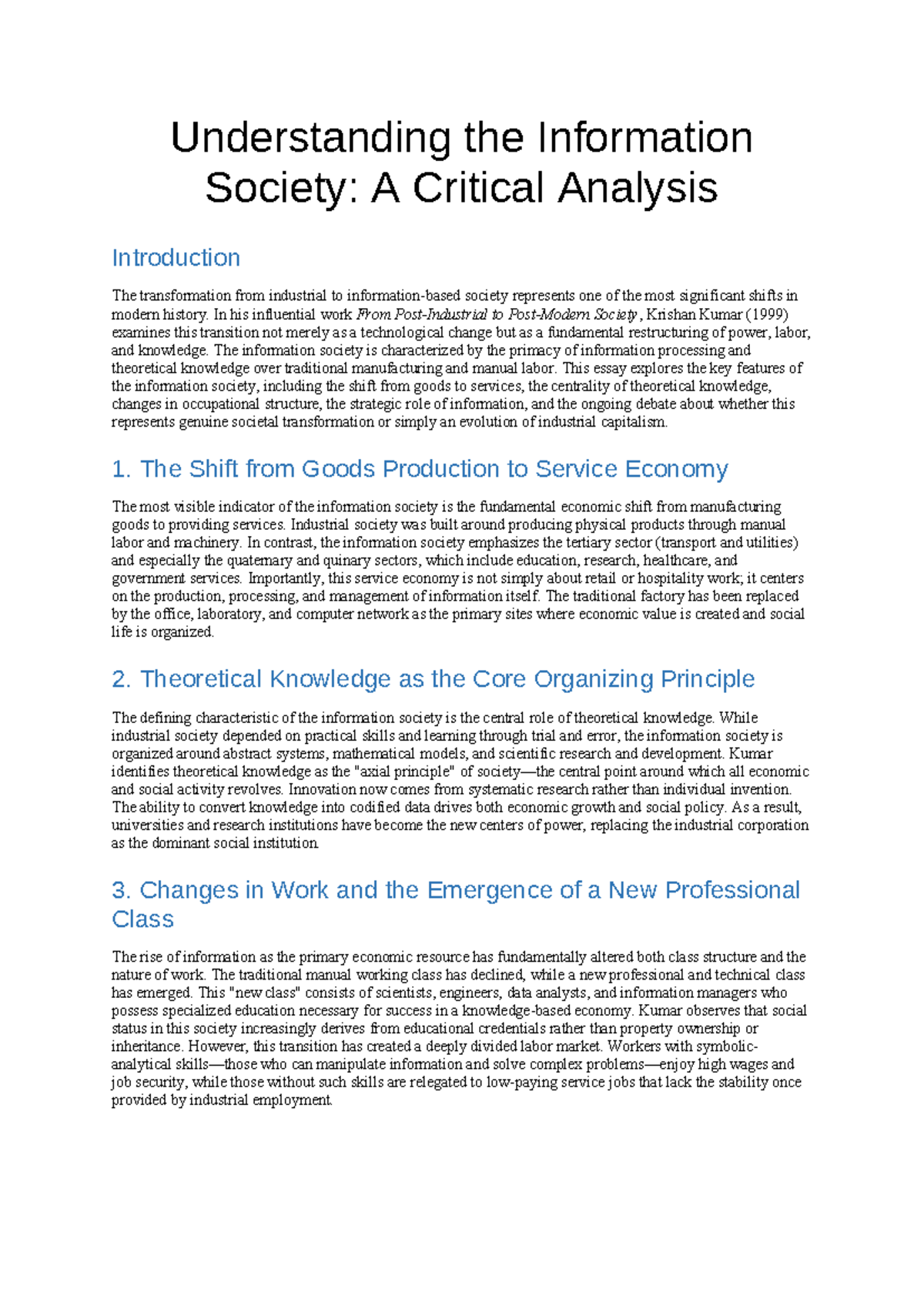 Understanding the Information Society: A Critical Analysis (Course Code ...