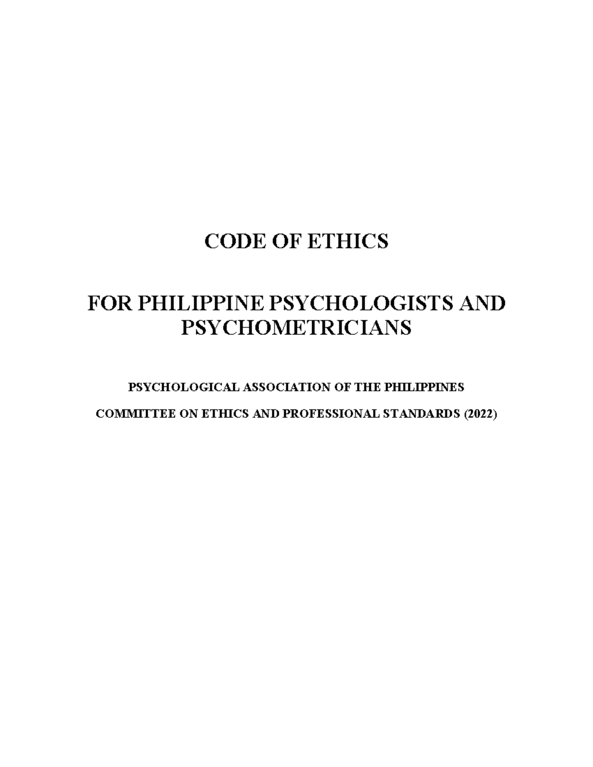 Revised Code of Ethics for Philippine Psychologists (ETHICS 311) - Studocu