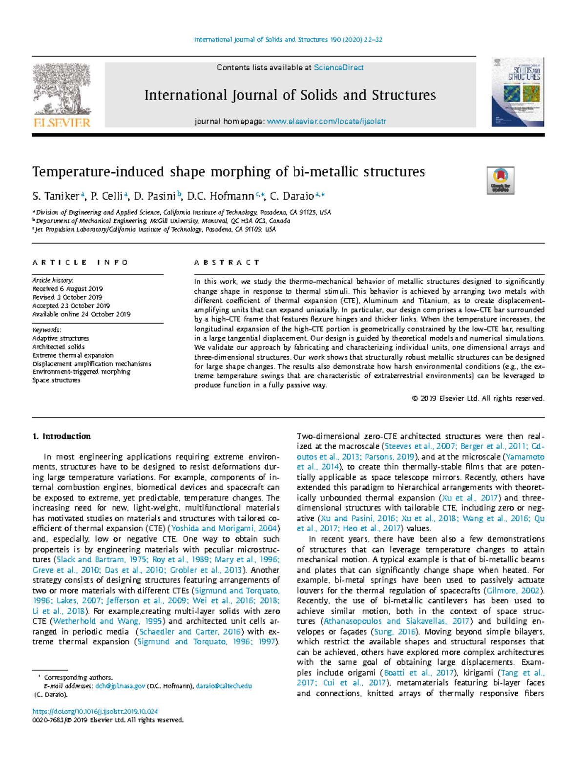 Shape Morphing of Metallic Structures for Extreme Thermal Environments ...