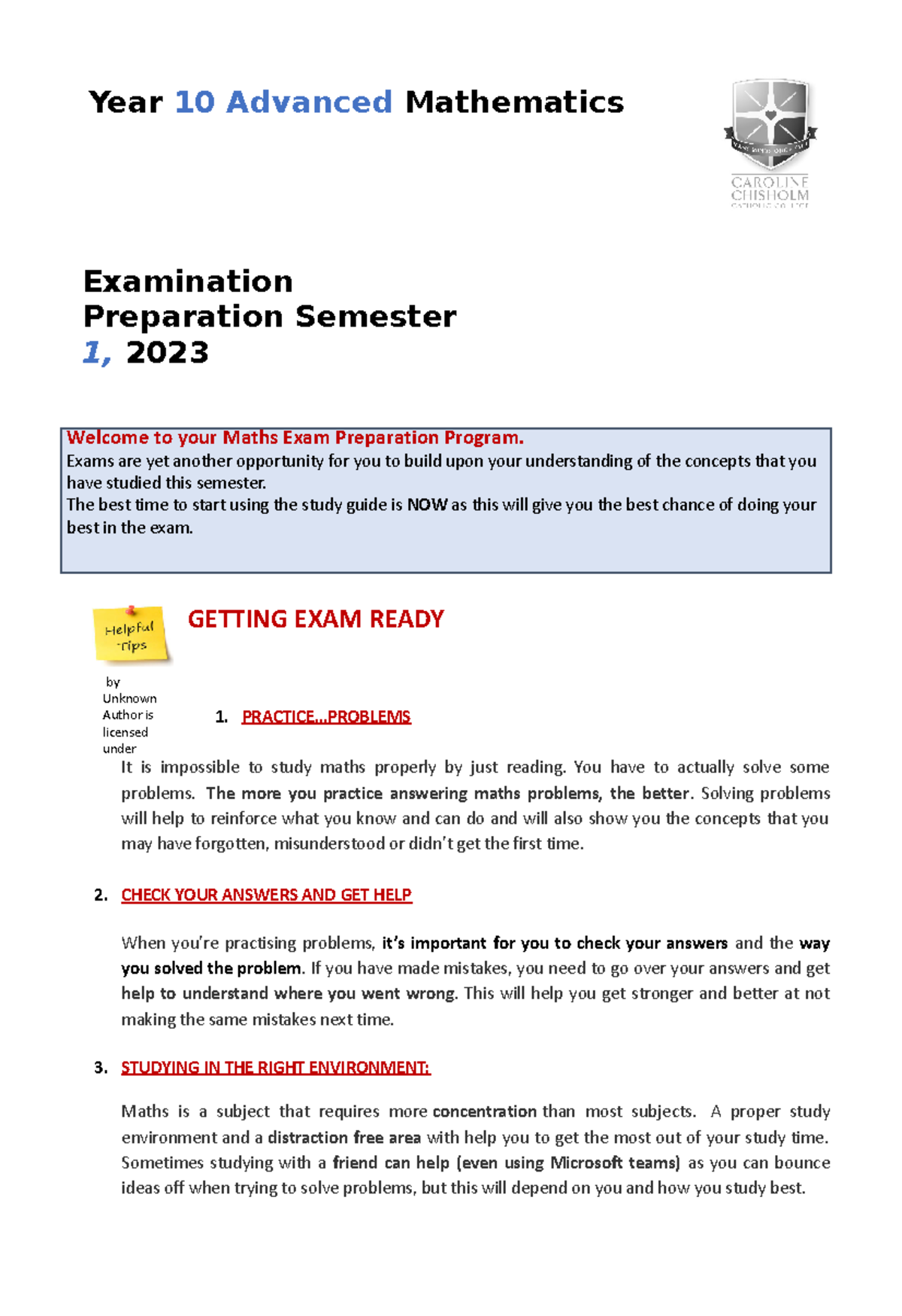 Year 10 Advanced Mathematics Exam Prep - Semester 1, 2023 Guide - Studocu