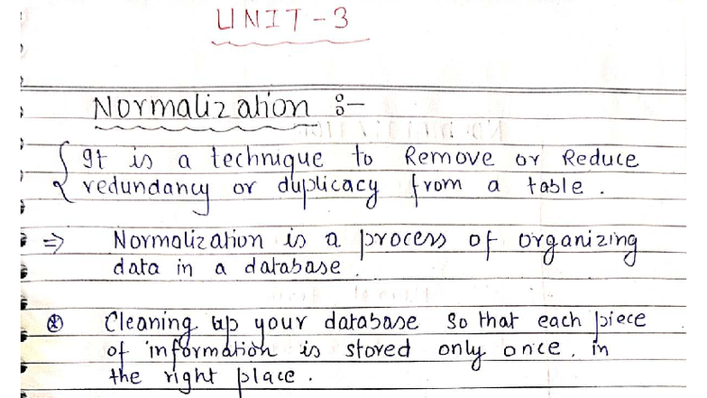DBMS UNIT 02: Data Normalization and Cleaning Techniques - Studocu