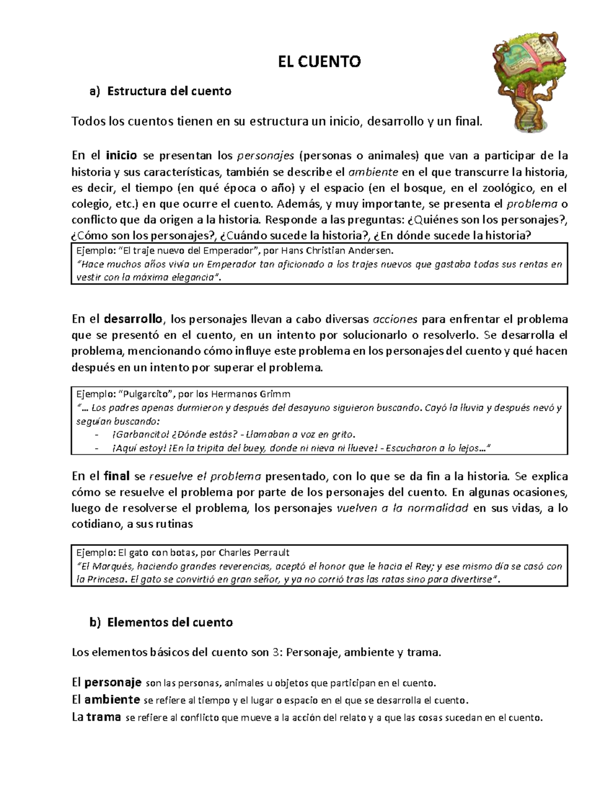 EL Cuento - EL CUENTO a) Estructura del cuento Todos los cuentos tienen ...