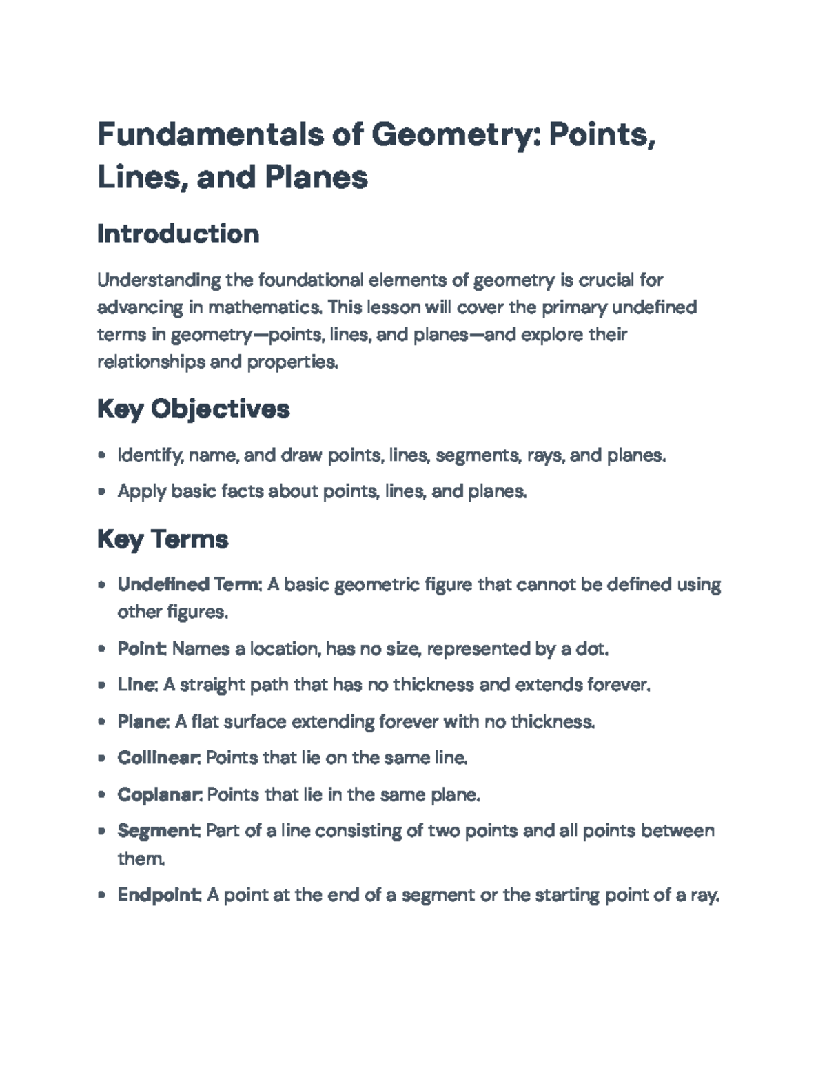Fundamentals of Geometry: Points, Lines, and Planes Overview ...