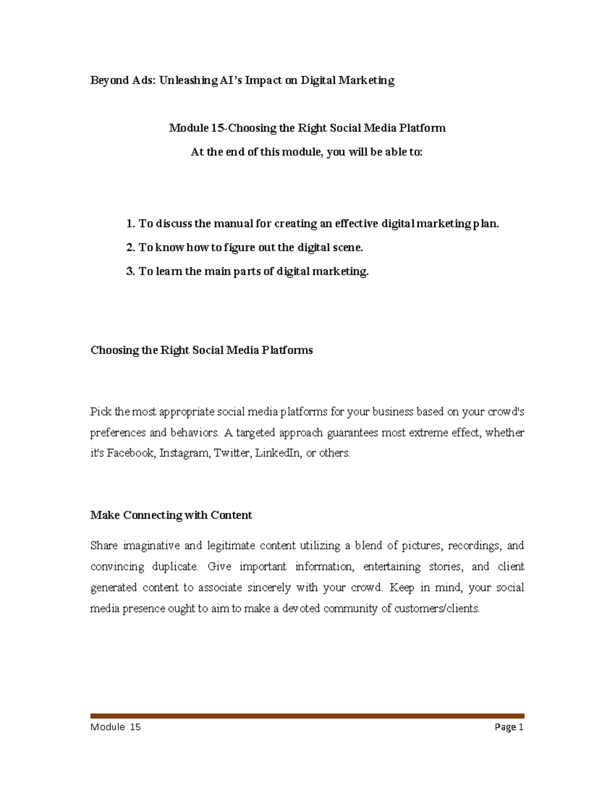 Week 15 Module: Effective Strategies for Social Media Marketing - Studocu