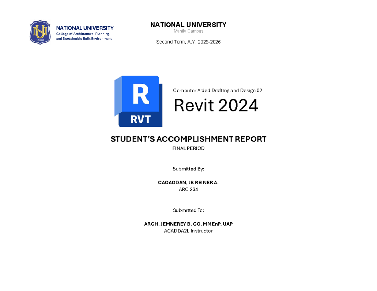 ARC 234 Final Accomplishment Report - CAD & Design 2024 - Studocu